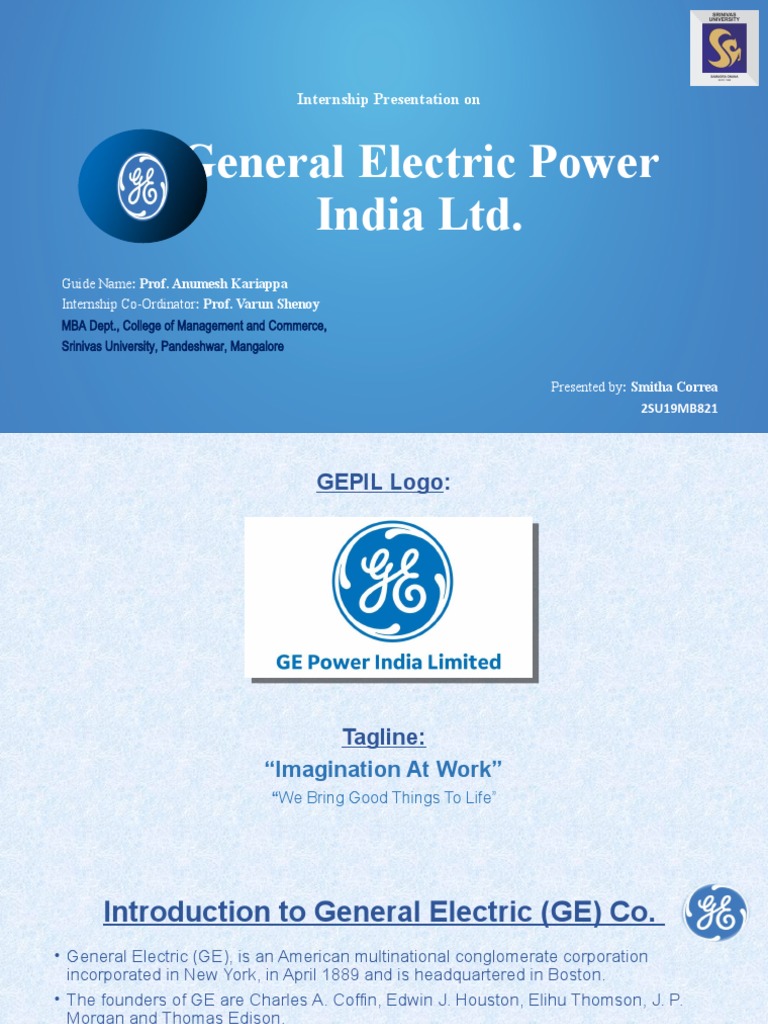 Internship Presentation On GE Power India Ltd. | PDF | General Electric ...
