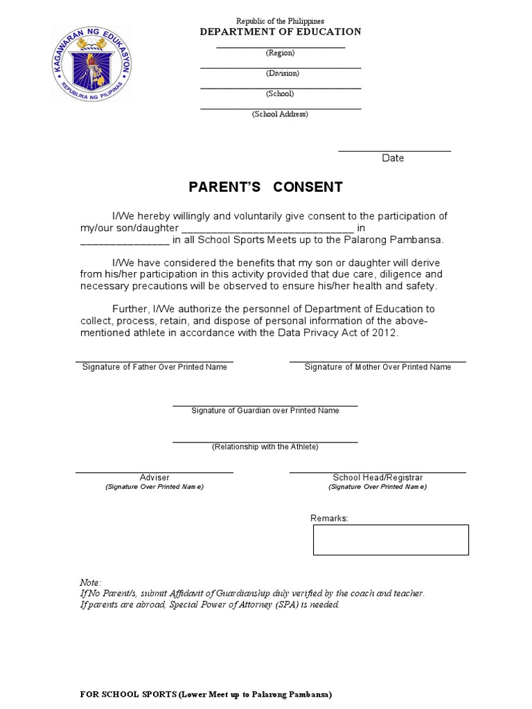 Parent'S Consent: Department of Education | PDF