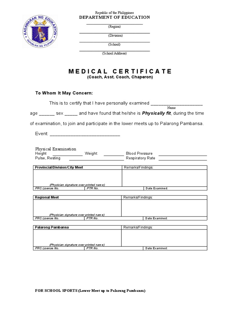 2020 Medical Certificate For CoachesAsstChap 1 | PDF