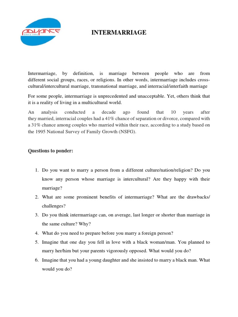 Intermarriage: Questions To Ponder | PDF | Critical Theory | Marriage