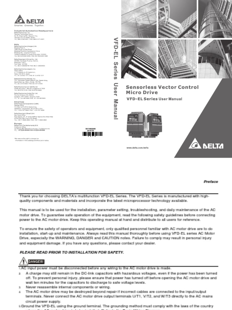 Sensorless Vector Control Micro Drive: Vfd-El User Manual Series | PDF ...