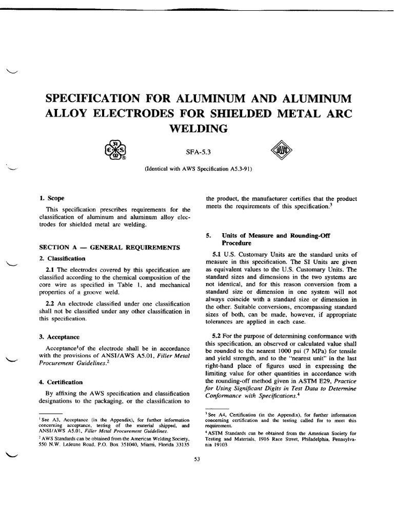 AWS A5.3 (Aluminum & Aluminum Alloy Electrodes For Sheilded Metal Arc ...