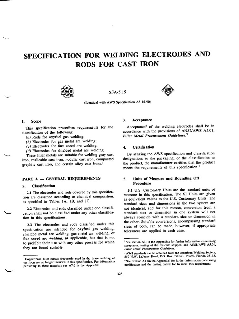 AWS A5.15 (Welding Electrods & Rods For Cast Iron) | PDF