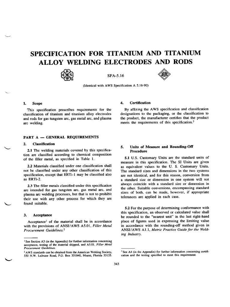 AWS A5.16 (Titanim & Titanium Alloy Welding Electrodes & Rods) | PDF