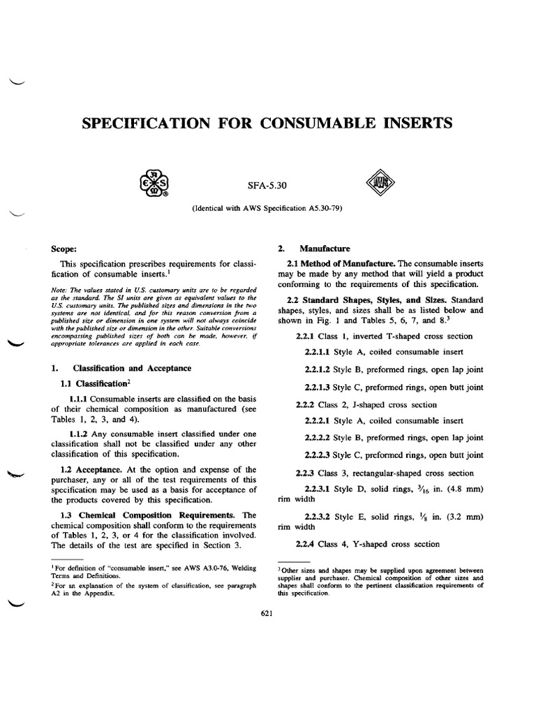 AWS A5.30 (Consumable Inserts) | PDF
