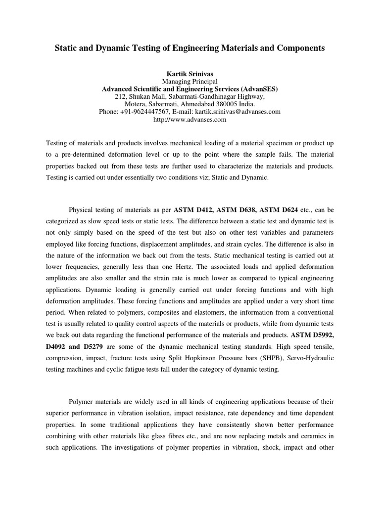 Static and Dynamic Testing of Metals, Polymers and Composite Materials ...