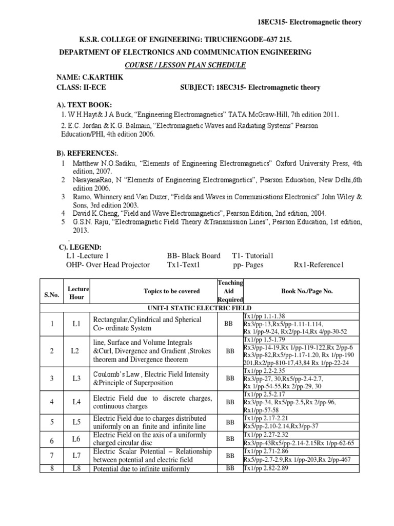05.18EC315 - Electromagnetic Theory | PDF | Magnetic Field | Inductance