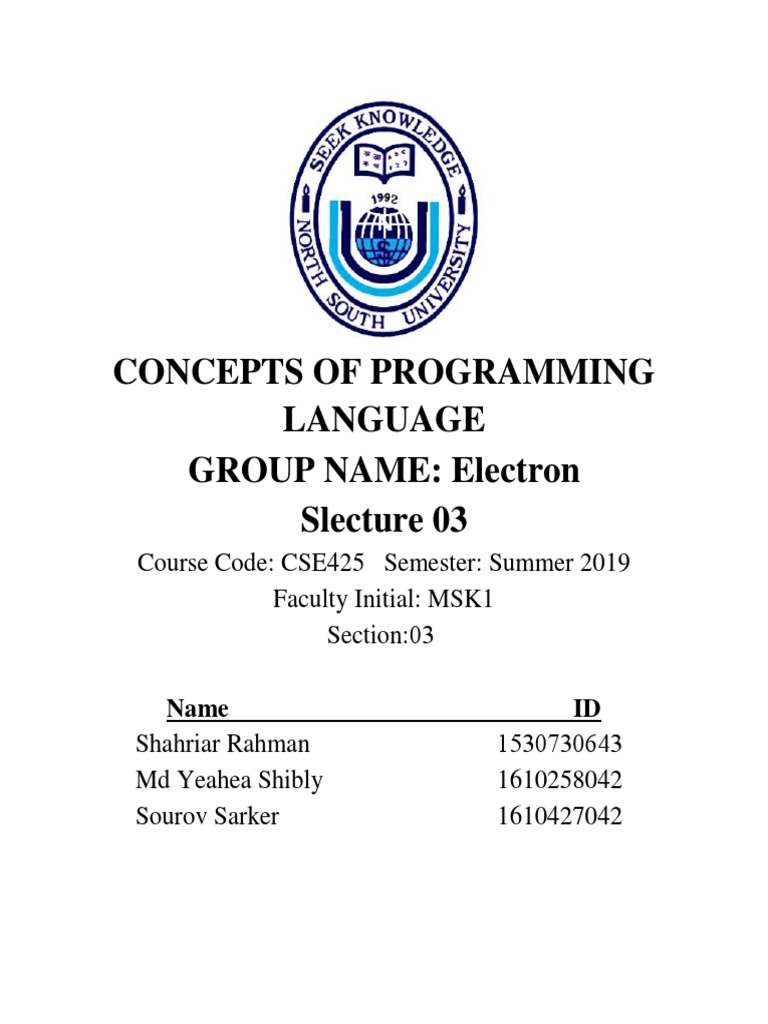 Concepts of Programming Language GROUP NAME: Electron Slecture 03 | PDF | Method (Computer ...
