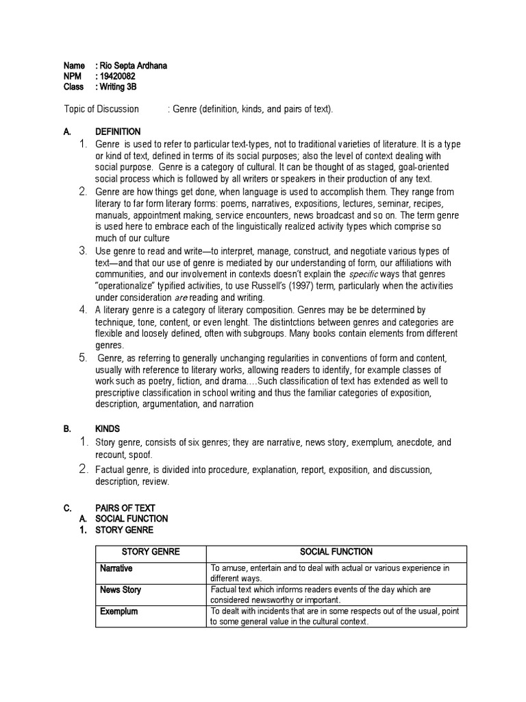 Genre (Definition, Kinds, and Pairs of Text) | PDF | Genre | Narrative