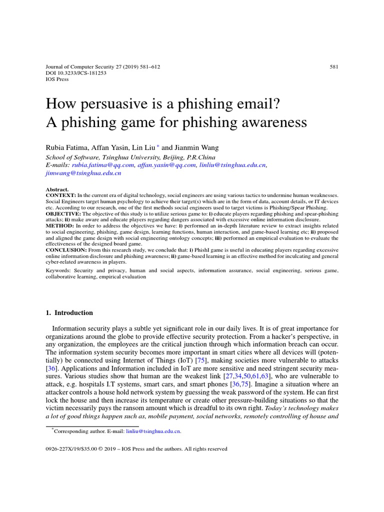 How Persuasive Is A Phishing Email? A Phishing Game For Phishing Awareness | PDF | Phishing ...