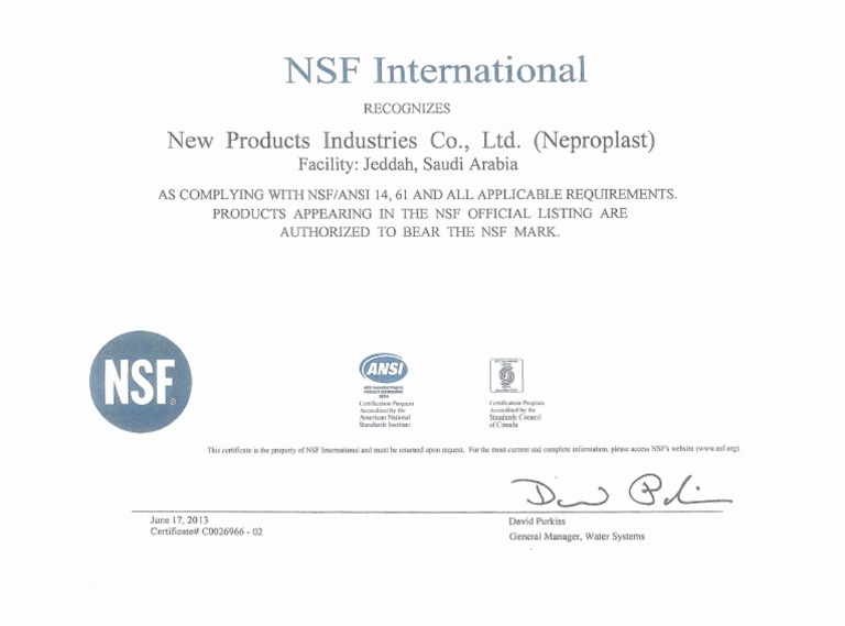 NSF 14 & 61 Certificate PDF | PDF | Economy And The Environment | Safety