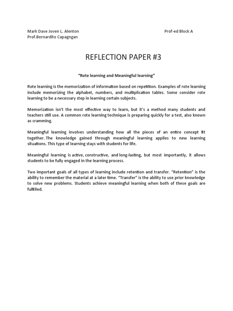 Rote vs. Meaningful Learning Explained | PDF