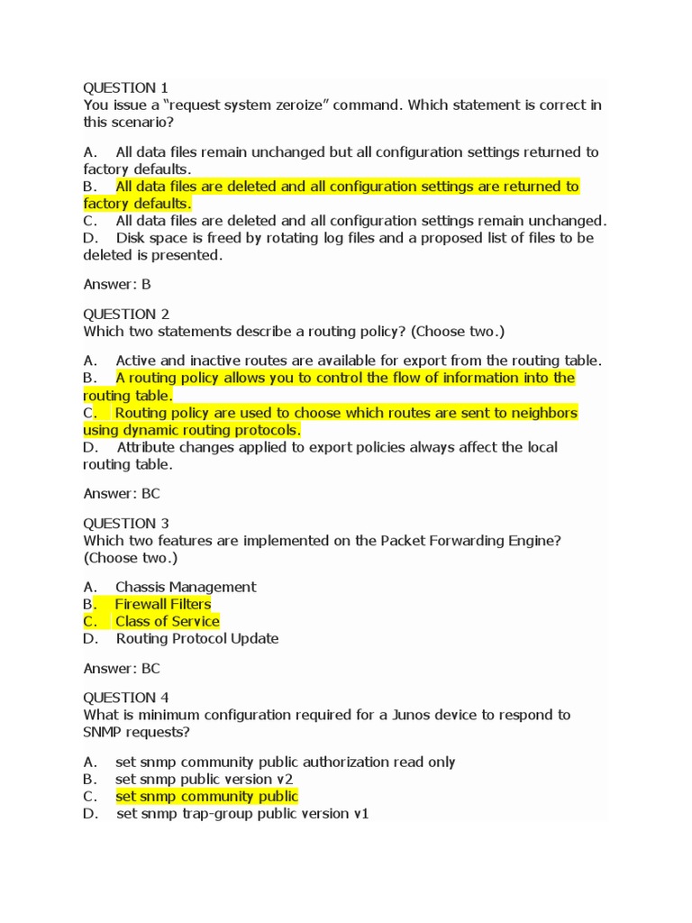 JNCIA-Junos Exam Sample | PDF | Routing | Command Line Interface