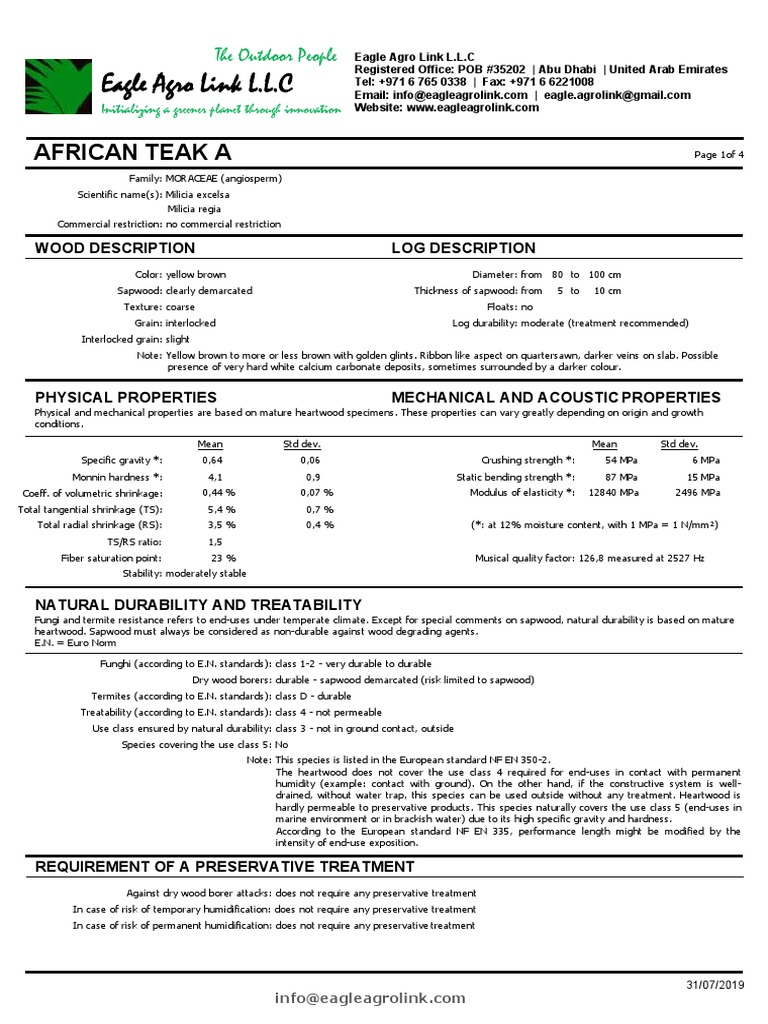 African Teak A Technical Data Sheet | PDF | Wood | Lumber