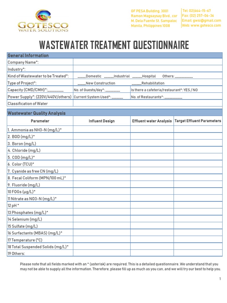 Wastewater Treatment Questionnaire | PDF | Wastewater | Environmental ...