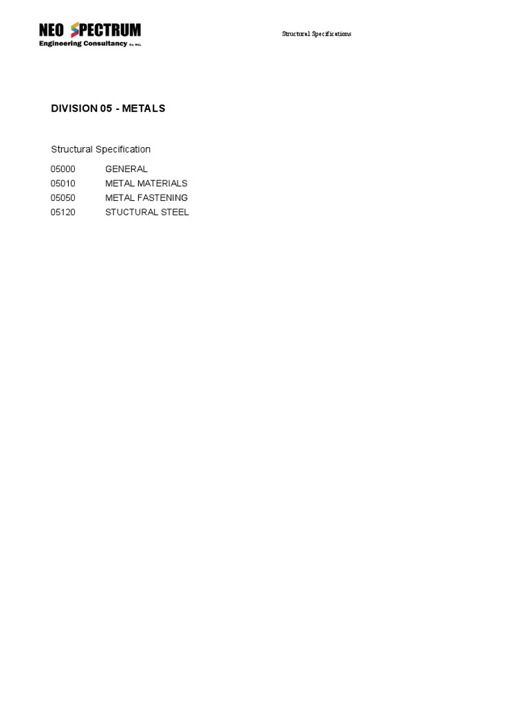 Division 05 - Metals: Structural Specification | Download Free PDF ...
