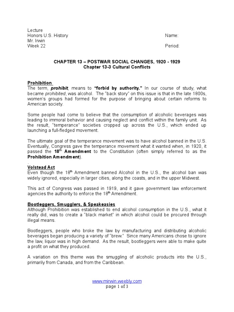 Chapter 13 - Postwar Social Changes, 1920 - 1929 Chapter 13-3 Cultural ...