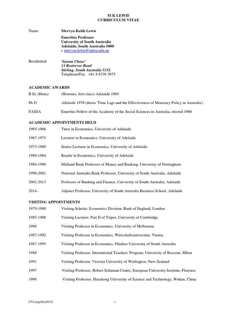 Prof-Mervyn Lewis CV Long (June2015) | PDF | Monetary Policy | Islamic ...