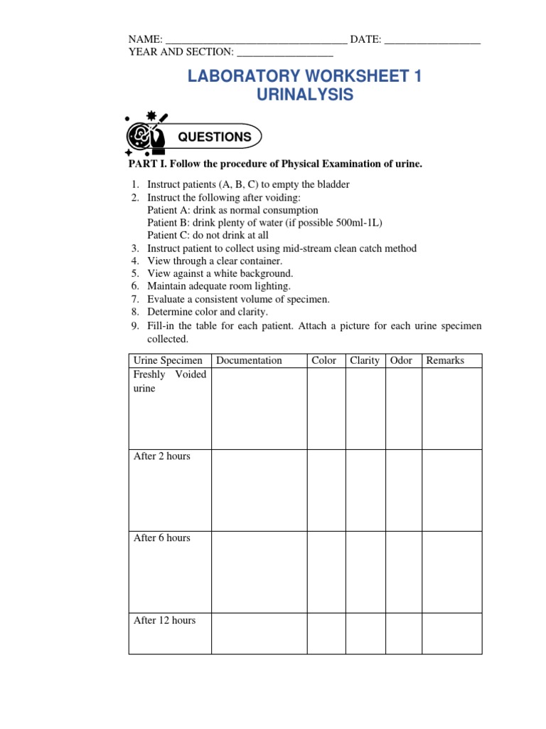 Laboratory Worksheet 1 Urinalysis: Questions | PDF | Urine | Medical ...