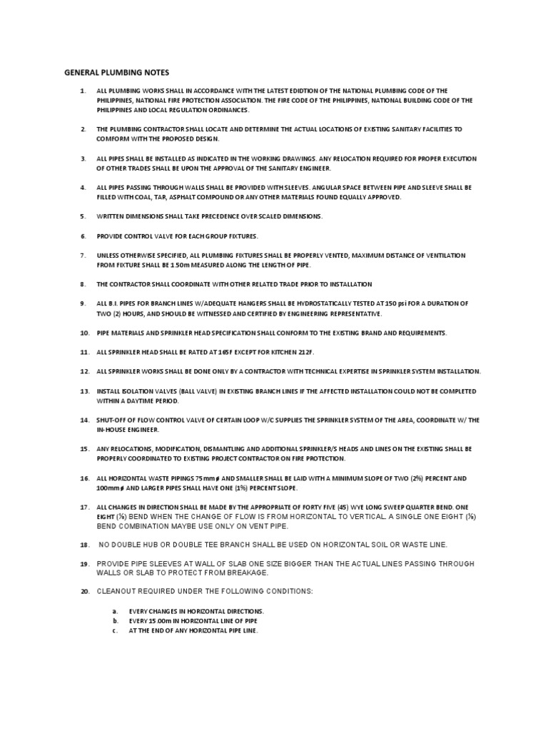 General Plumbing Notes | PDF | Plumbing | Fire Sprinkler System