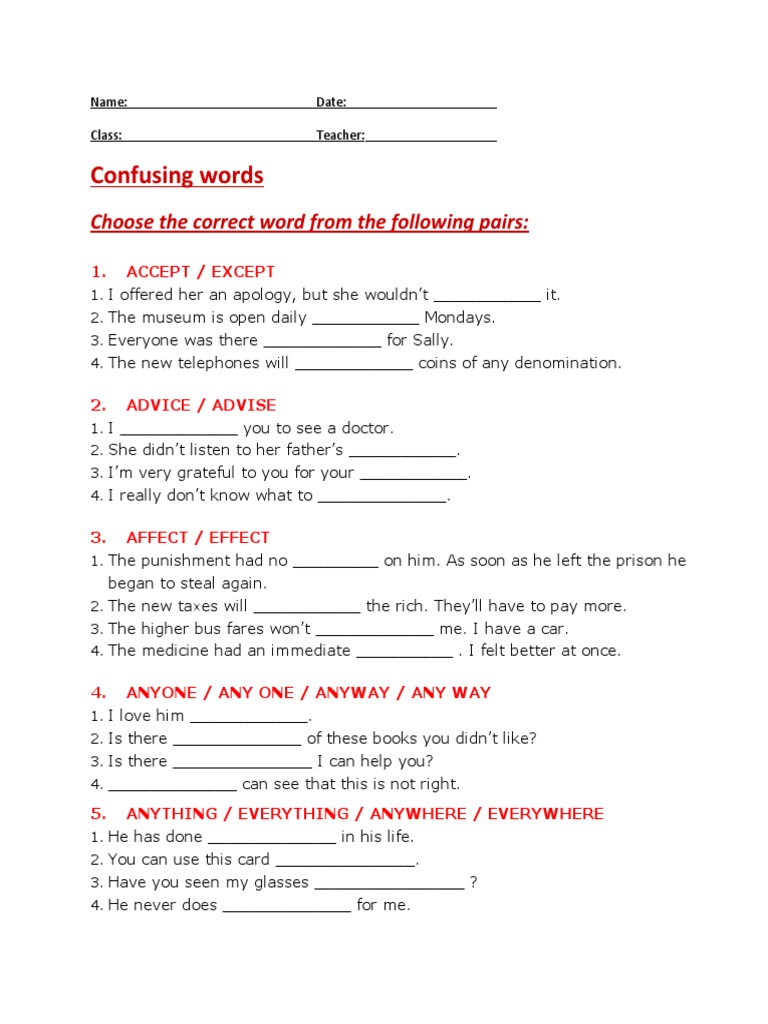Correct Word Pairs for 10th Class | PDF