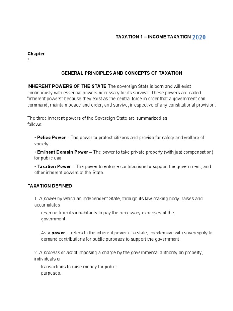 Chapter 1 - General Principles and Concepts of Taxation | PDF ...