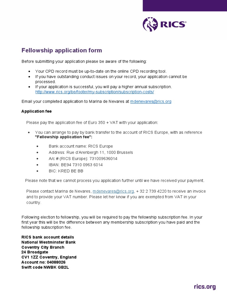 Fellowship Application Form - Europe | PDF | Banking | Payments