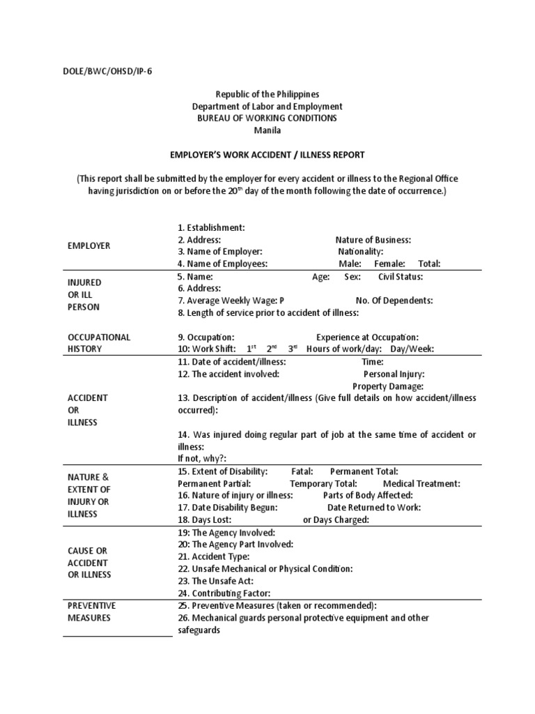 Employer's Accident Report Form | PDF | Employment | Occupational ...