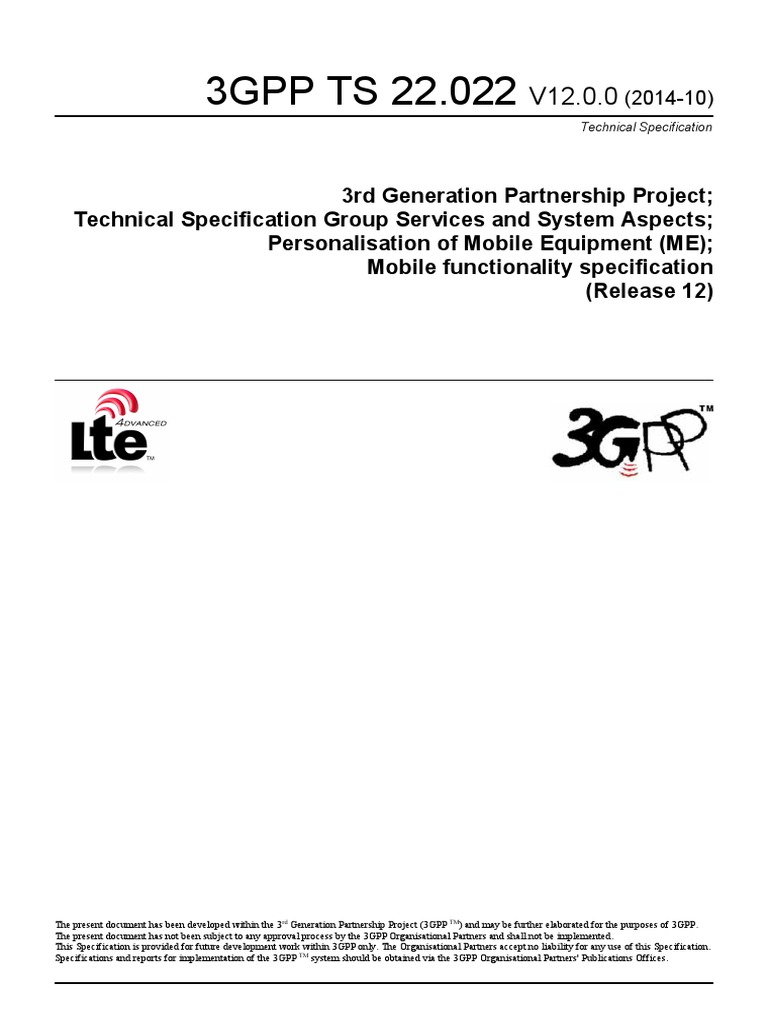 3GPP TS 22.022 | PDF | 3 Gpp | Mobile Technology