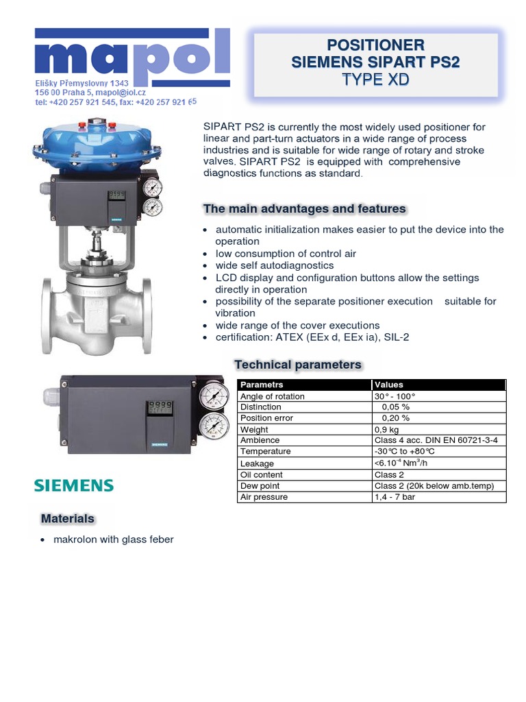 Positioner Siemens Sipart Ps2: Type XD | PDF | Valve | Mechanical ...