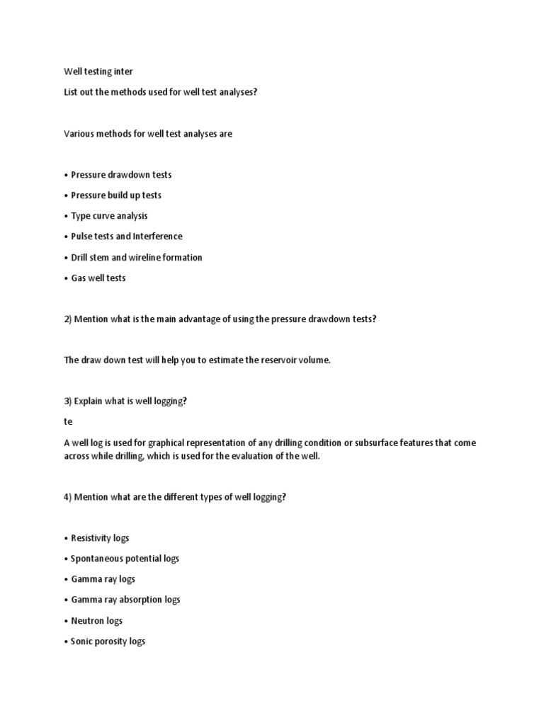 Well Testing Interview Questions | PDF