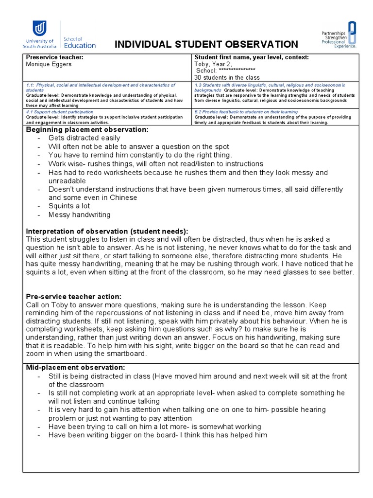 Student Observation - Toby | PDF | Classroom | Teachers