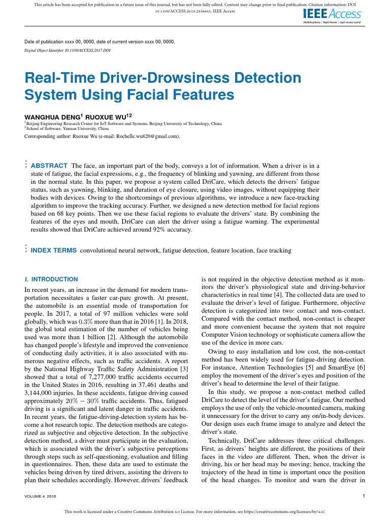 Real Time Driver Drowsiness Detection System Using Facial Features Pdf Deep Learning