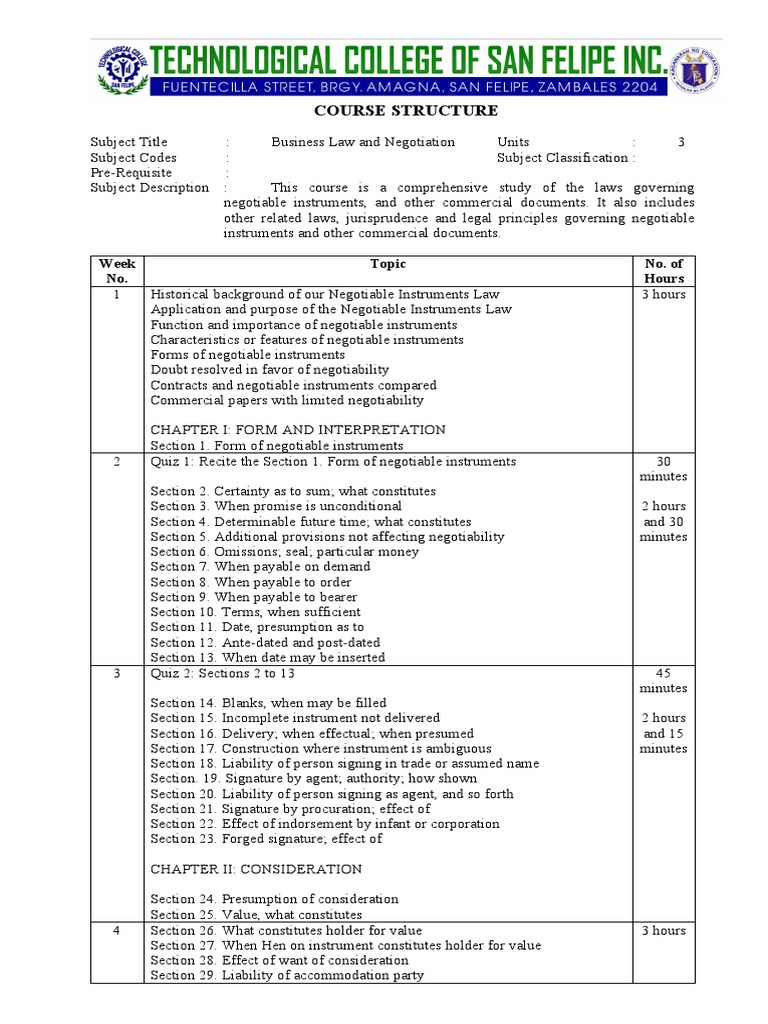 Course Structure: Week No. Topic No. of Hours | PDF | Payments | Cheque