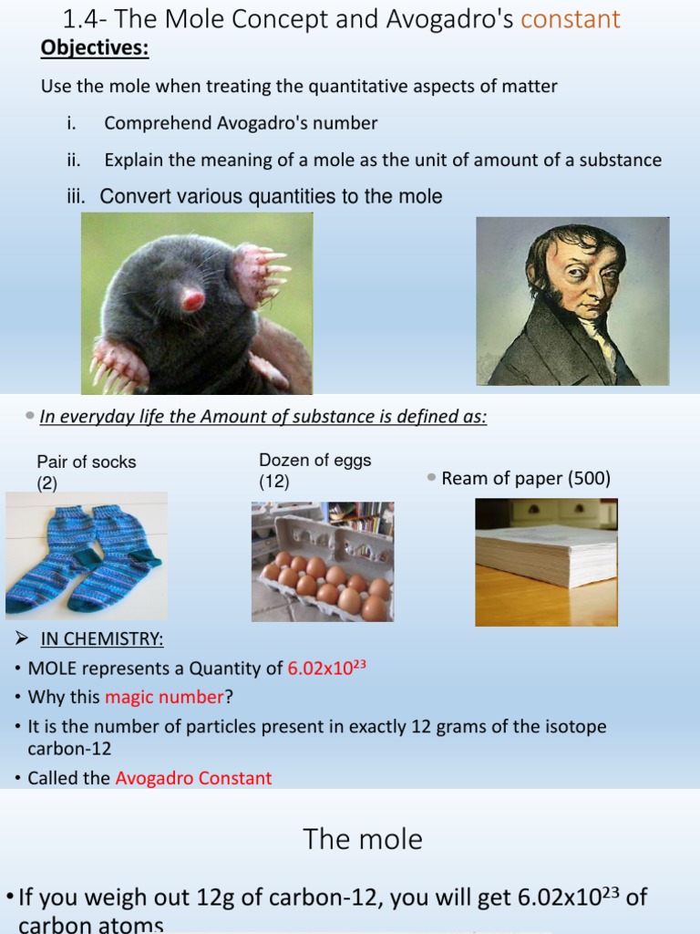 1.4 - The Mole Concept and Avogadros Constant PDF | PDF