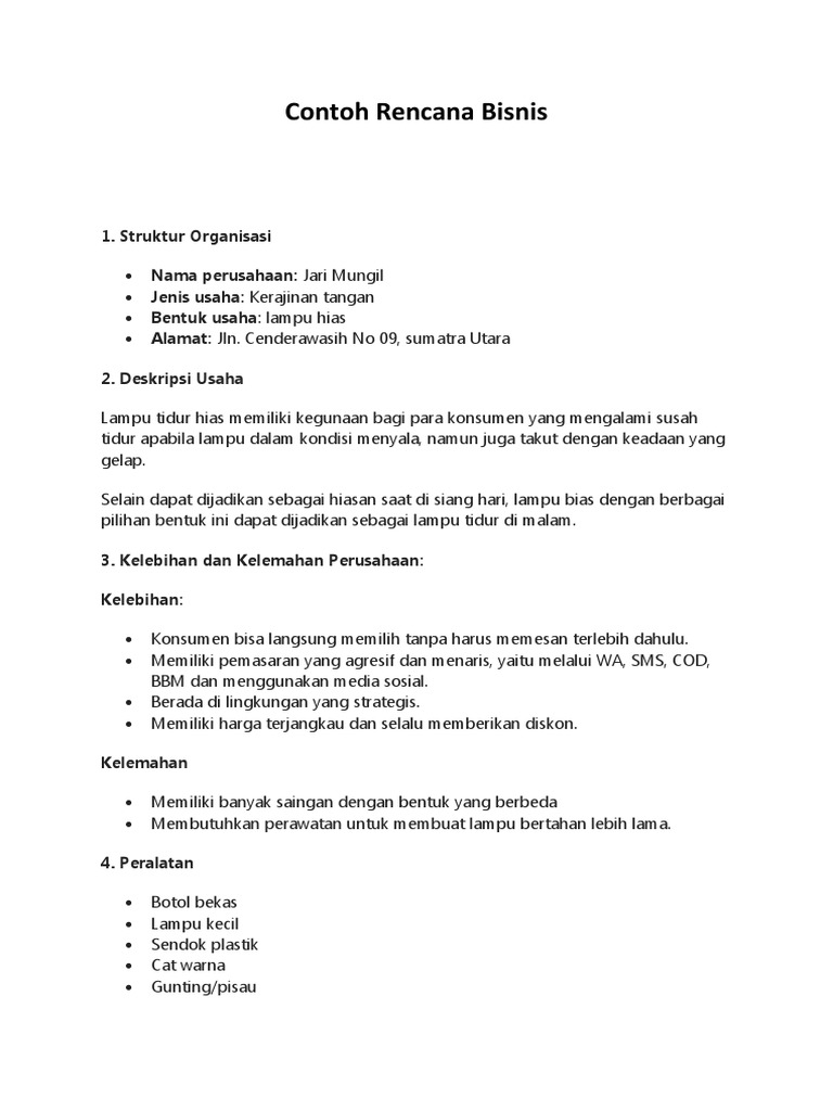 Contoh Rencana Bisnis | PDF