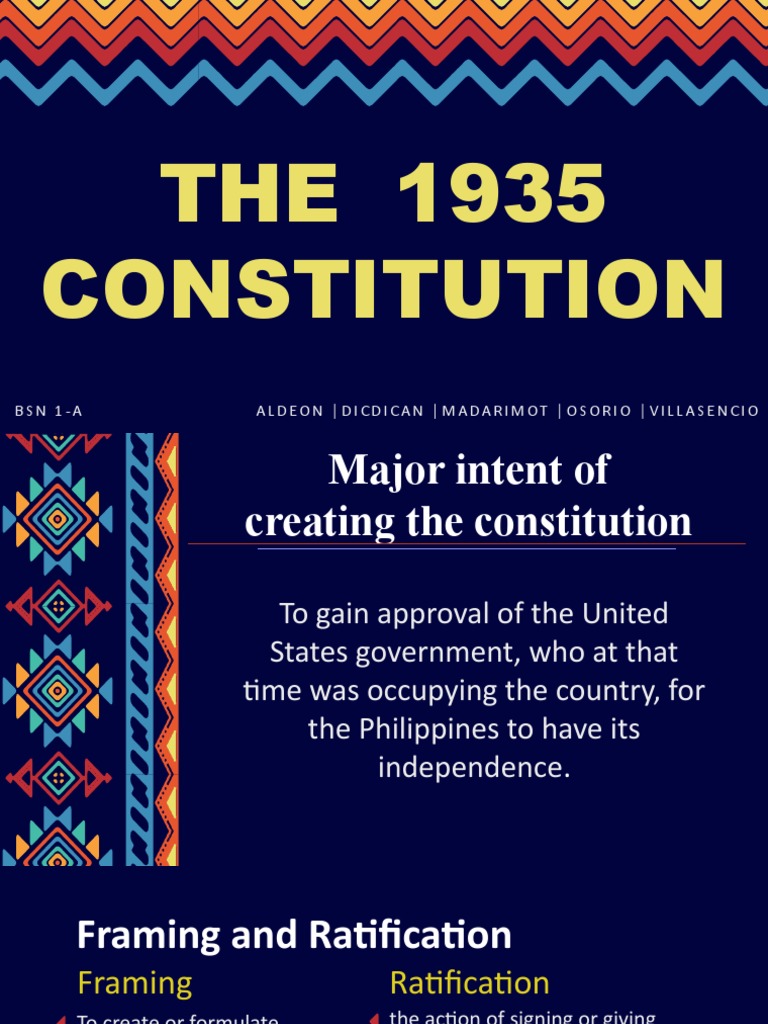 THE 1935 Constitution: Aldeon Dicdican Madarimot Osorio Villasencio B S ...