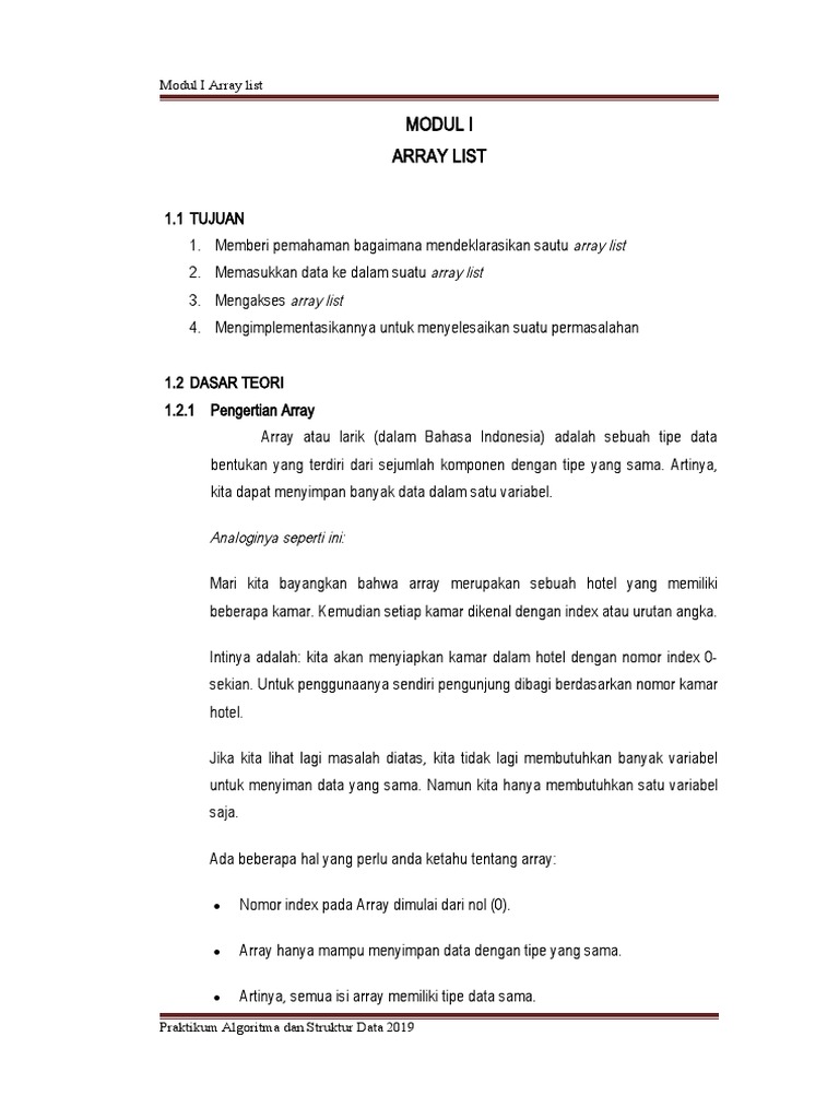 MODUL 1 Array List | PDF