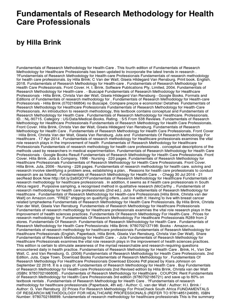 Fundamentals of Research Methodology For Health Care Professionals ...