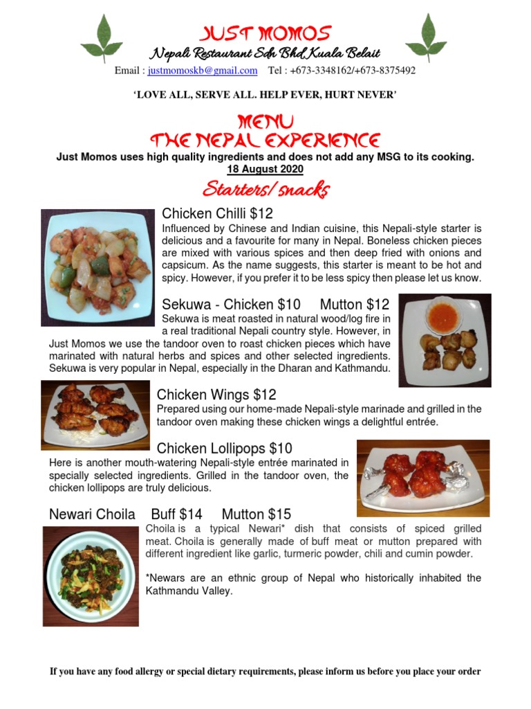 Just Momos Menu 18 August 2020 With Photos | PDF | Curry | Food And ...