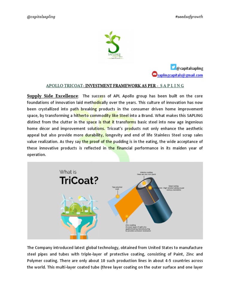 Apollo Tricoat Pipes - Sapling Capital | PDF | Nature | Business