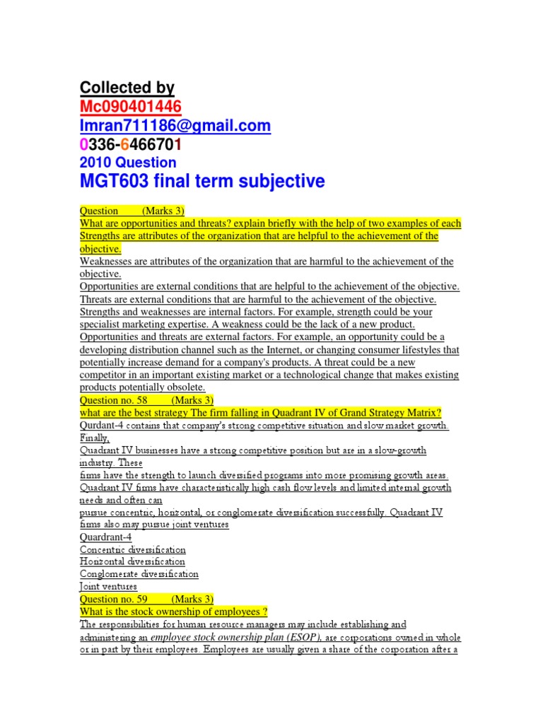 MGT603 SOLVED Finalterm Subjective | PDF | Diversity (Business ... MGT603 SOLVED Finalterm Subjective | PDF | Diversity (Business ...