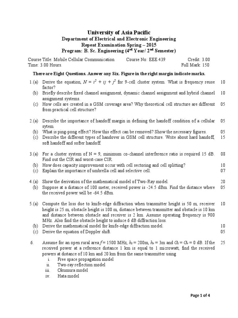 Question of Mobile Com PDF | PDF | Cellular Network | Telecommunications