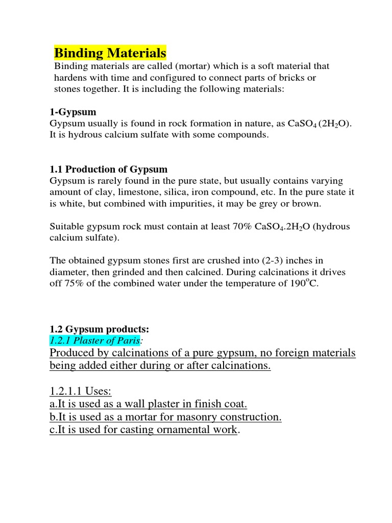 Binding Materials | PDF | Mortar (Masonry) | Plaster