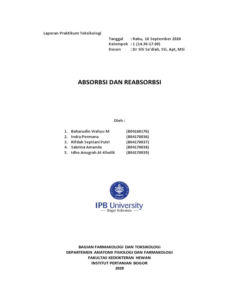 Laporan Praktikum Absorbsi Dan Reabsorbsi - Kelompok 1 - Paralel 5 PDF ...