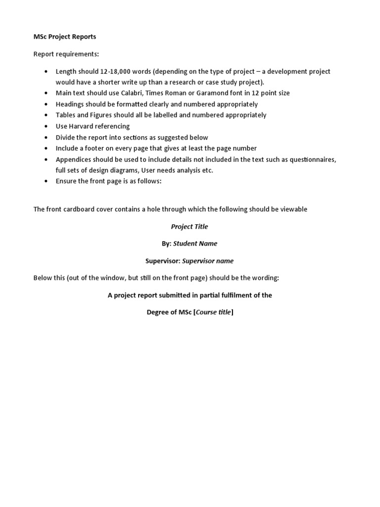 MSc Project Report Guidelines | PDF | Critical Thinking | Question