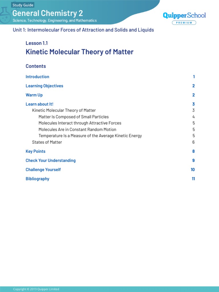 Lesson 1.1 Kinetic Molecular Theory (Study Guide) | PDF ...