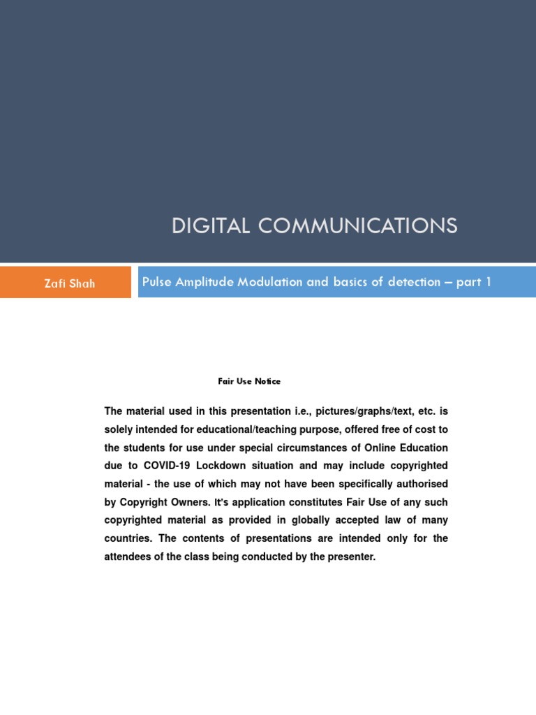 Digital Communications: Pulse Amplitude Modulation and Basics of Detection - Part 1 | PDF | Data ...
