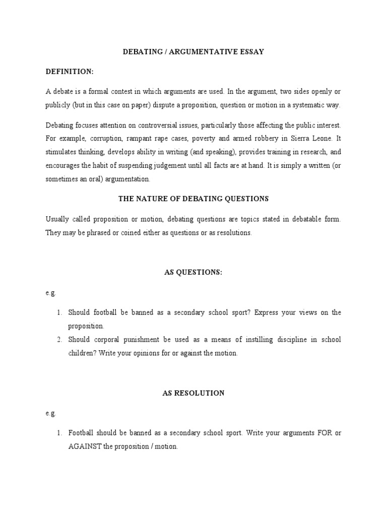 Debating / Argumentative Essay Definition | PDF | Argument