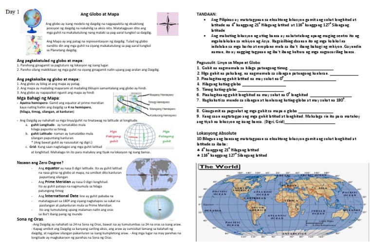 Ang Globo at Mapa Activity Sheet | PDF